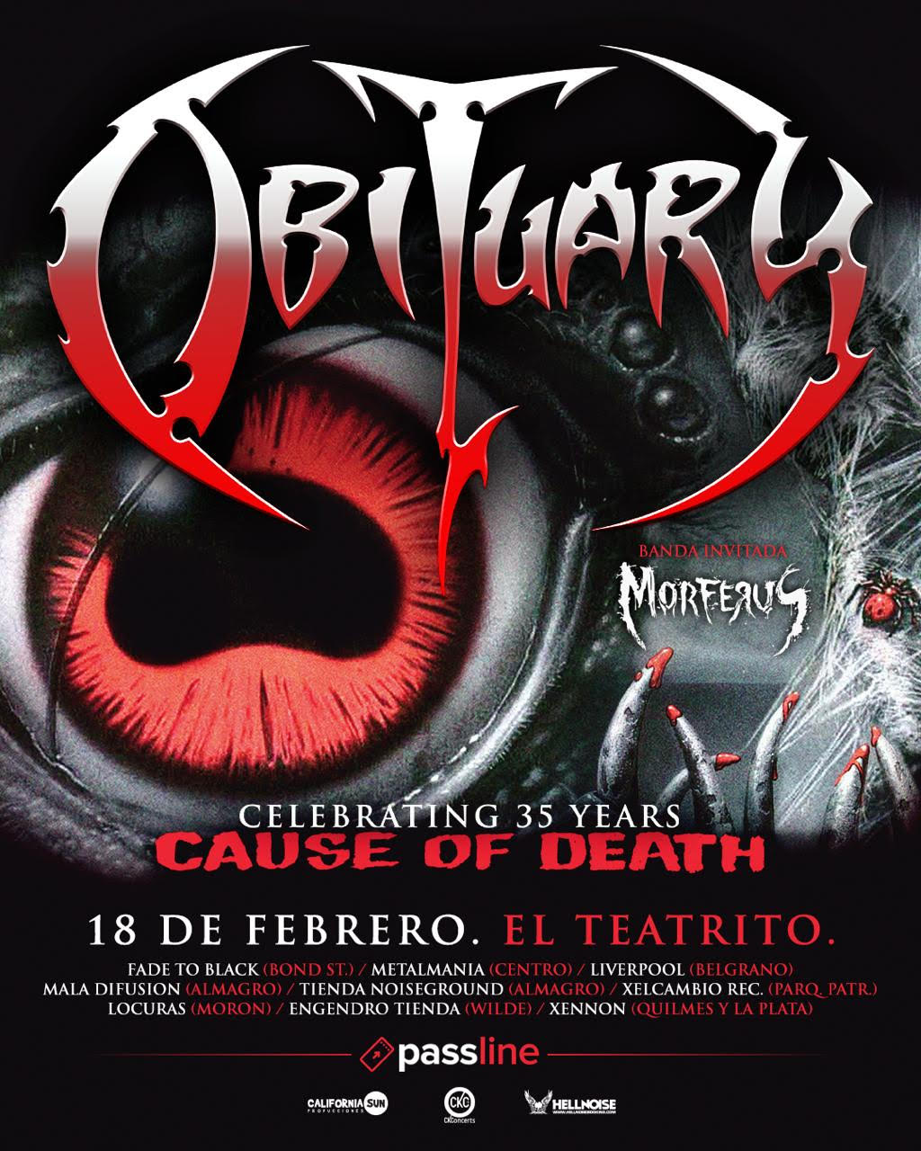 Obituary en Argentina: Se presenta en El Teatrito para celebrar los 35 ...